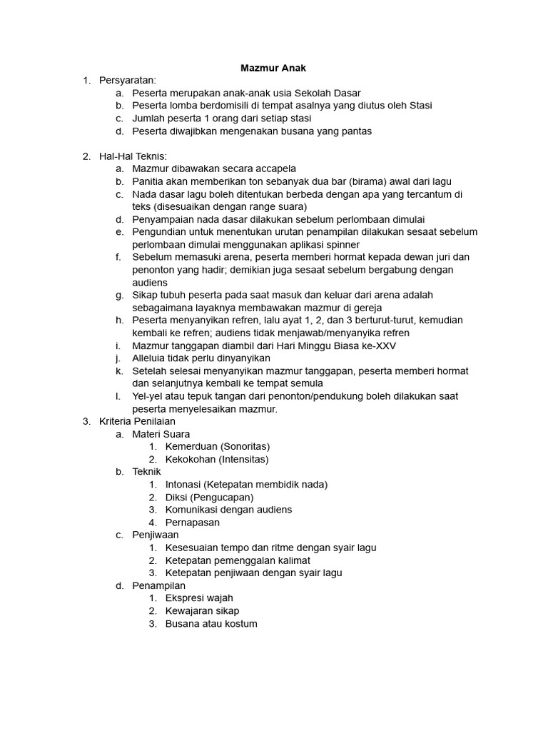 Juknis Lomba Mazmur Anak | PDF