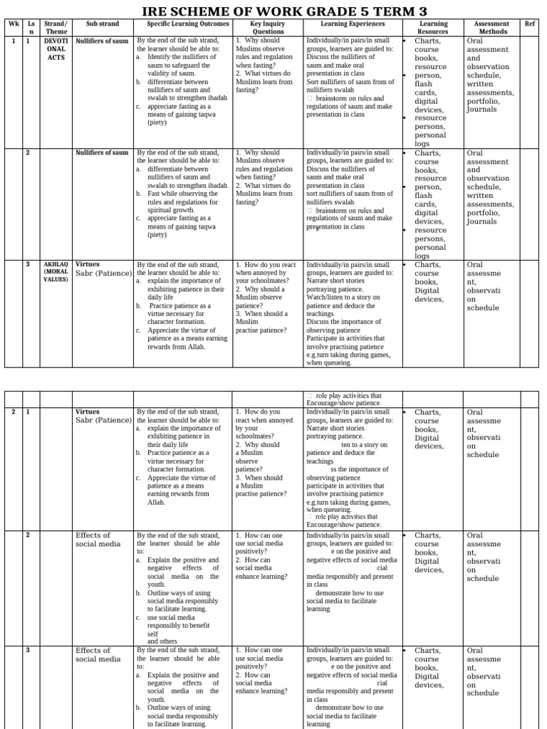 IRE Grade 5 Term 3 Schemes of Work | PDF