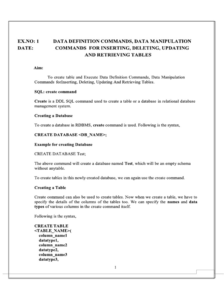 DBMS Lab Record | PDF