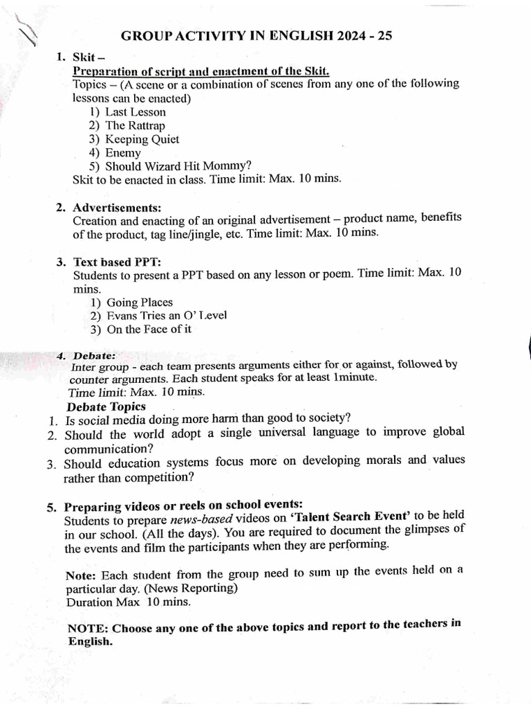 English Group Activity | PDF
