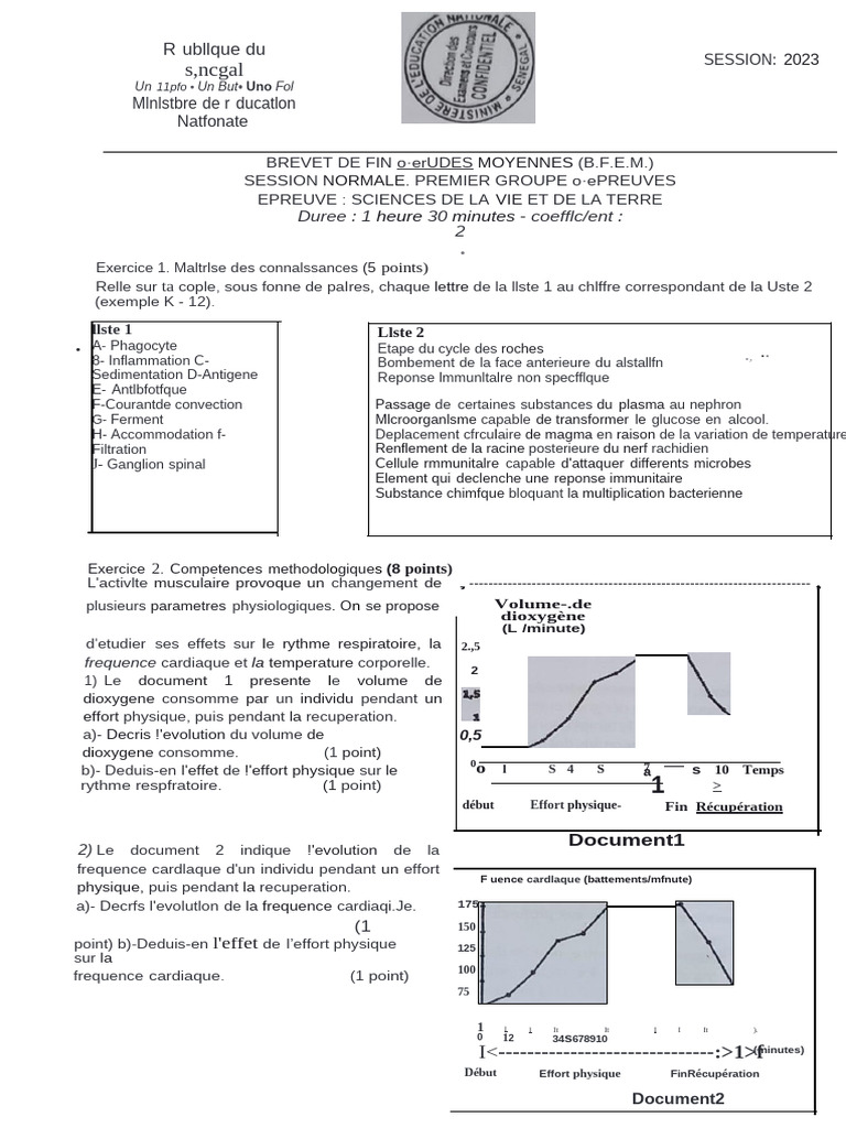 Epreuve Bfem 2023 SVT Session Normale 1er Groupe Senegal 1 | PDF