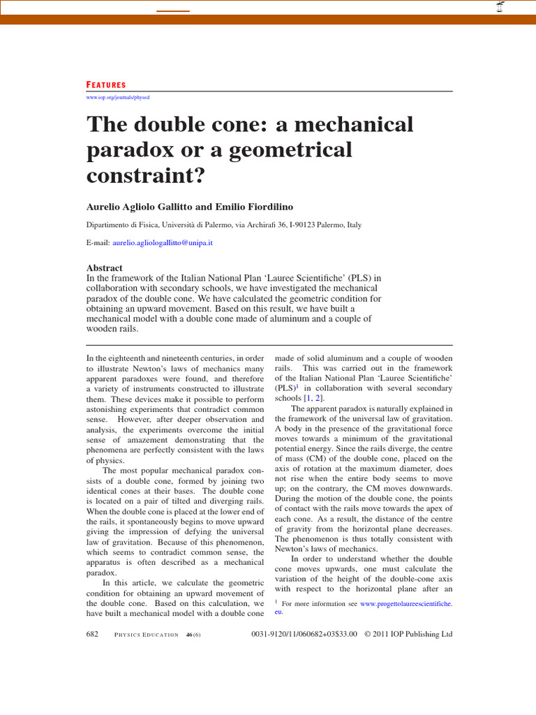The Double Cone: A Mechanical Paradox or A Geometrical Constraint? | PDF