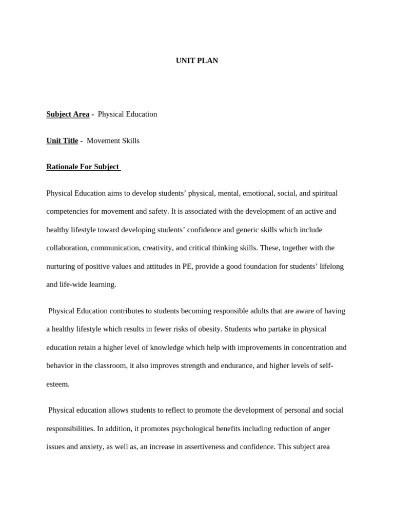 Movement Skills Unit Plan | PDF
