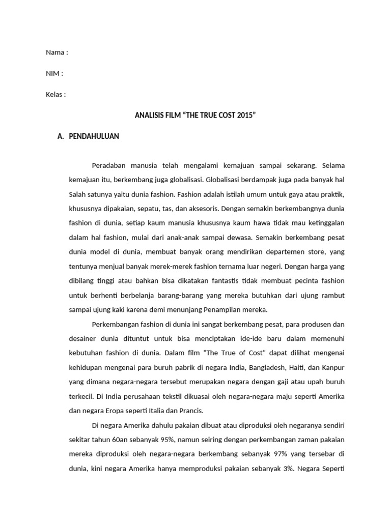 Analisis Film the True Cost 2015 | PDF