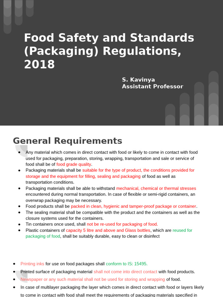 Food Packaging Standards and Regulation 2018 | PDF