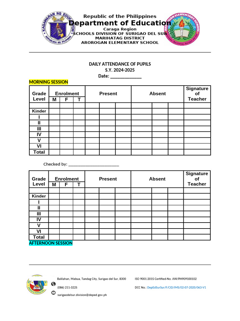 DAILY ATTENDANCE OF PUPILS | PDF