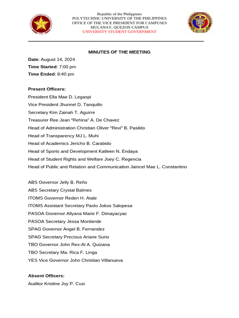 3rd Meeting of USG Officers With Department Governors | PDF