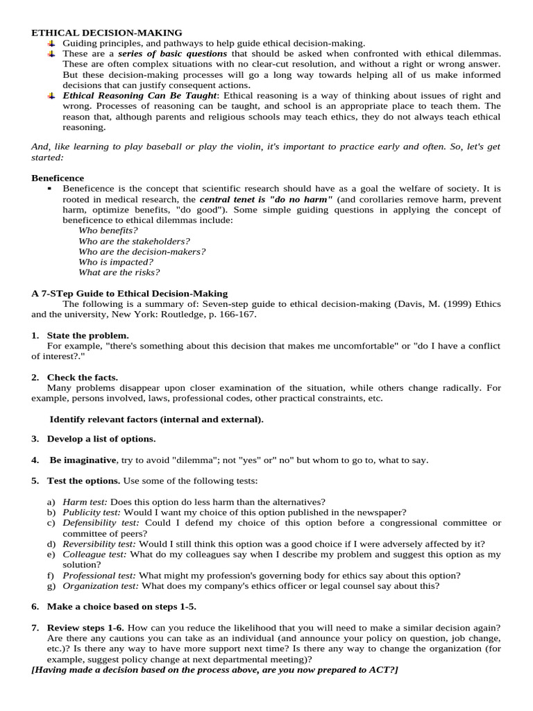 7 Step of Ethical Reasoning and Deciding | PDF