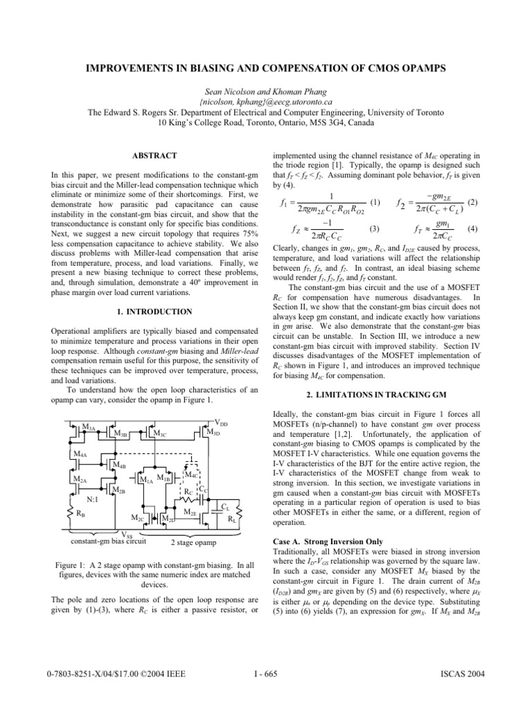 Improvements in Biasing and Compensation of CMOS Opamp | PDF ...