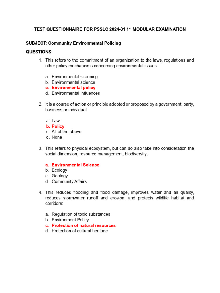 1st ME - TEST QUESTIONNAIRE FOR PSSLC 2024 01 | PDF