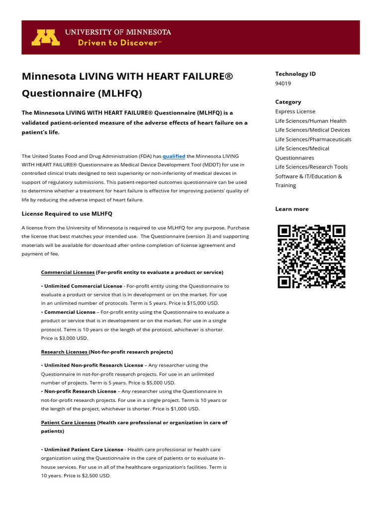 Minnesota Living With Heart Failure Questionnaire MLHFQ | PDF | Medical ...