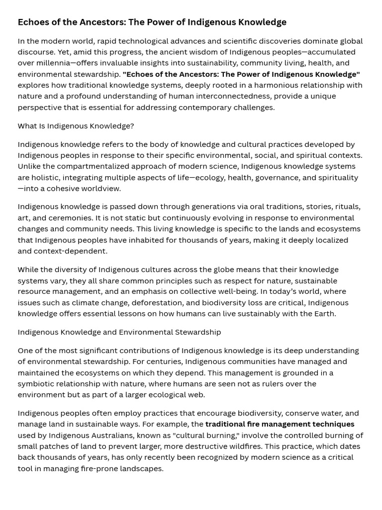 Indigenous Knowledge for Modern Challenges | PDF | Sustainability ...