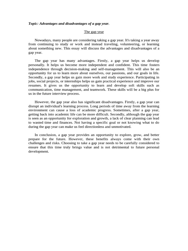 Advantages and Disadvantages of A Gap Year | PDF