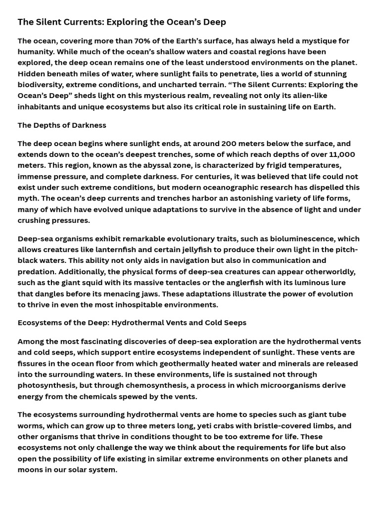 The Silent Currents Exploring The Ocean's Deep | PDF