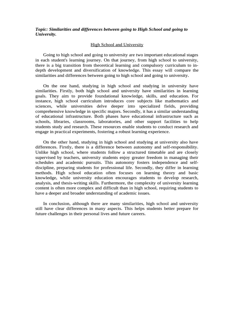 Similarities and Differences Between Going To High School and Going To ...