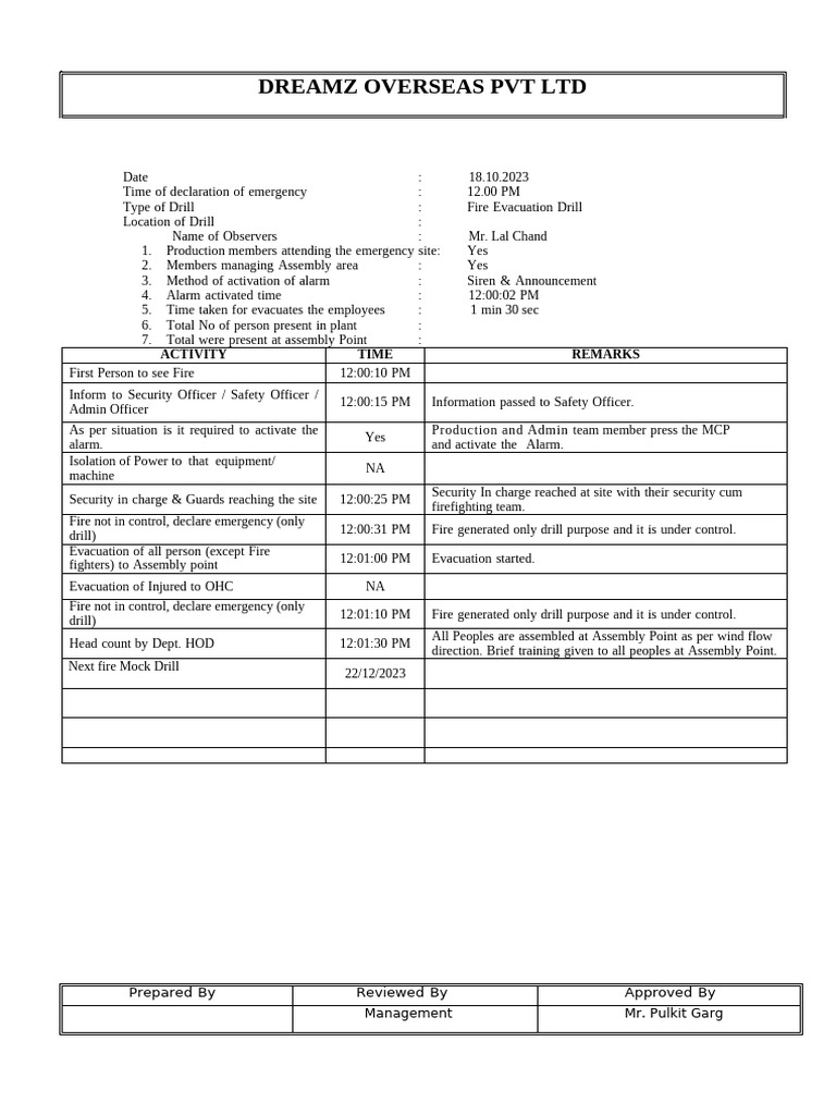 Mock Drill Report format 2 | PDF