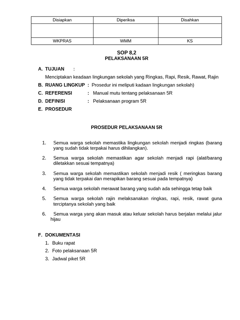 Sop Pelaksanaan 5R | PDF