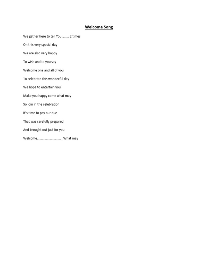 Welcome Song | PDF