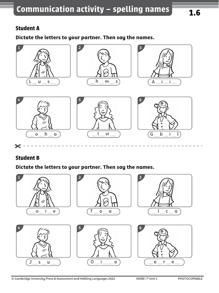 7e 1.6 Communication Activity - Spelling Names | PDF