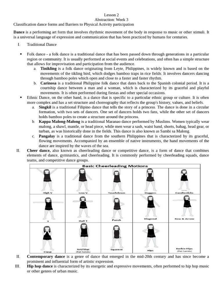 Lesson 2 - Dance Forms & Barriers To Physical Activty Participation. | PDF