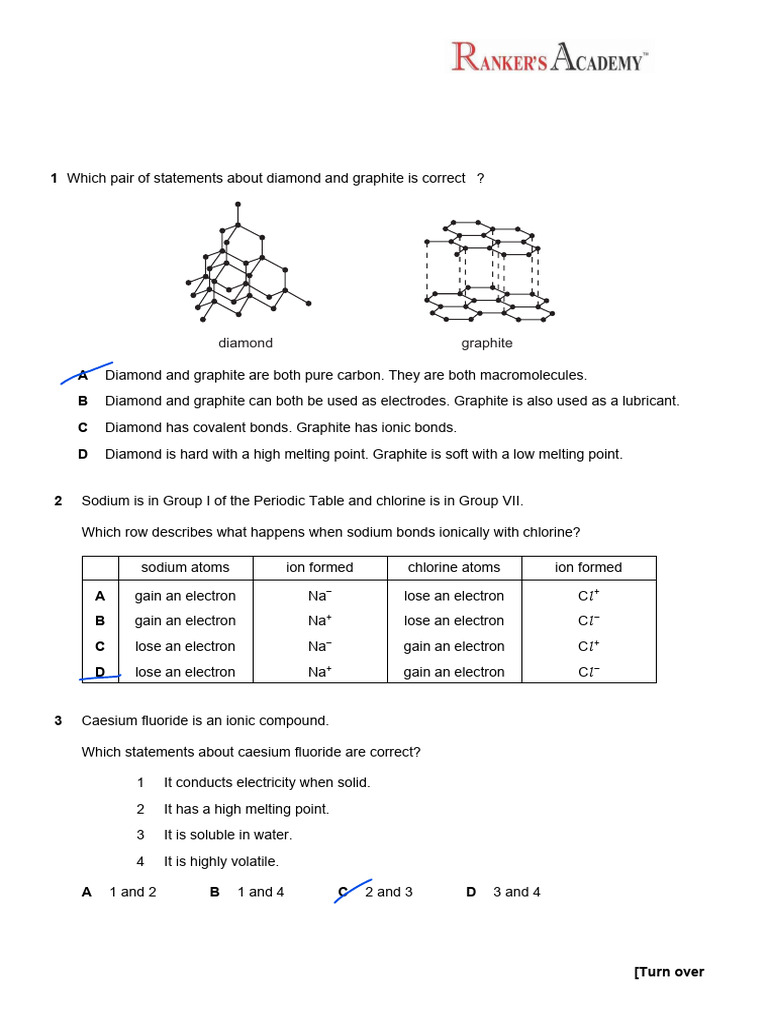 8th Chem Test (11!9!24) Solved | PDF | Chlorine | Chemical Bond