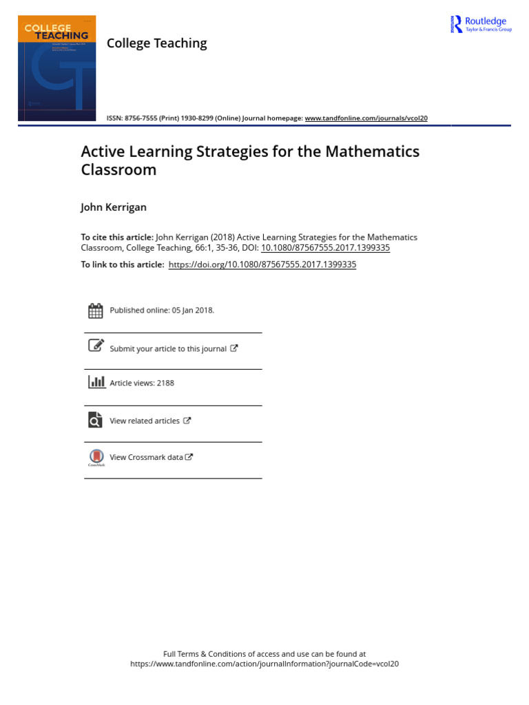 Active Learning Strategies for the Mathematics Classroom | PDF