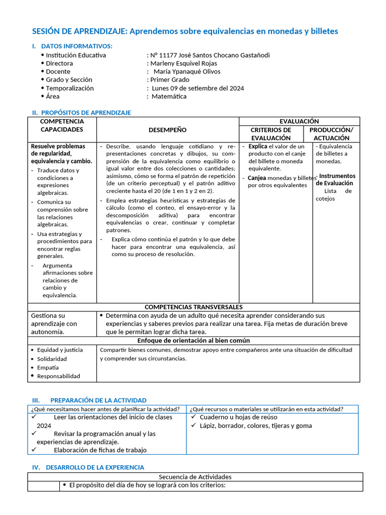 Equivalencias de Monedas y Billetes | PDF | Evaluación | Relaciones ...