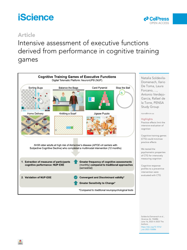 Intensive Assessment of Executive Functions Derived From Performance in ...