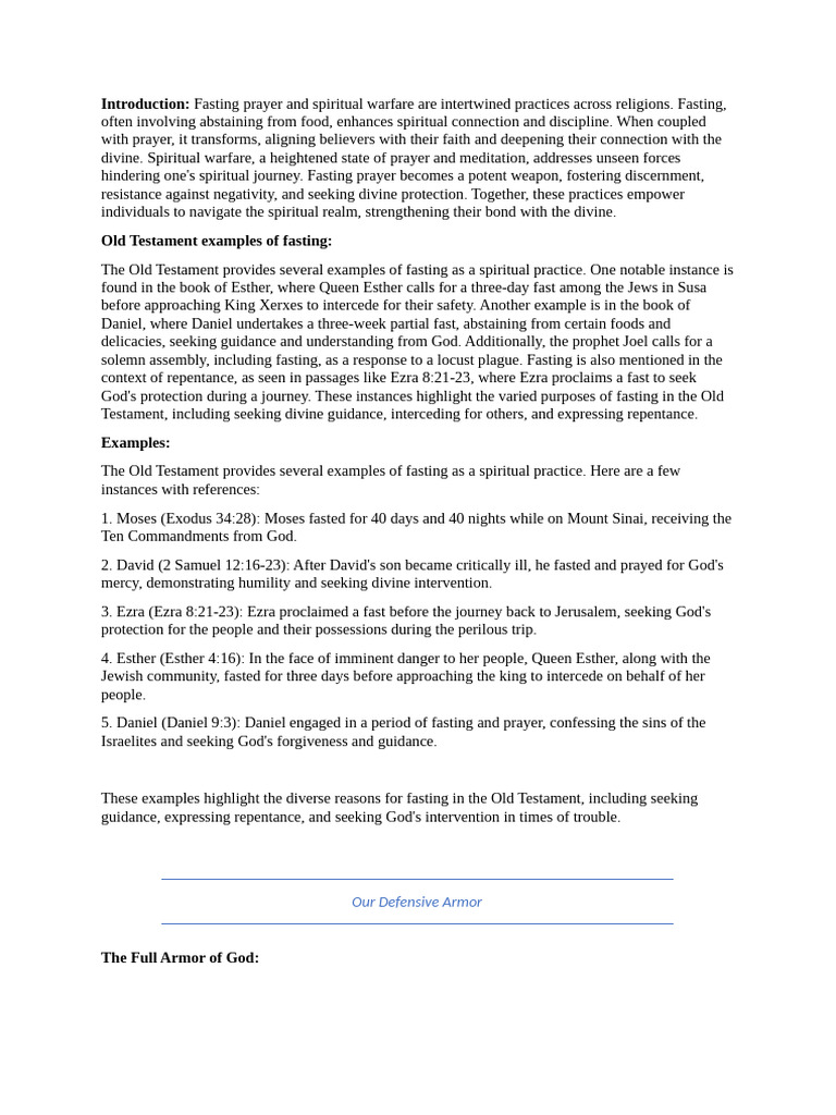 Fasting Prayer and Spiritual Warfare (Assignment) | PDF