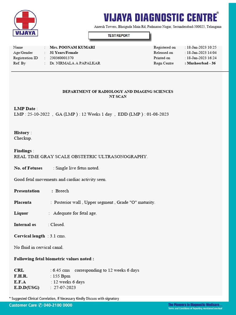 LMP Date: LMP: 25-10-2022, GA (LMP) : 12 Weeks 1 Day, EDD (LMP) : 01-08 ...