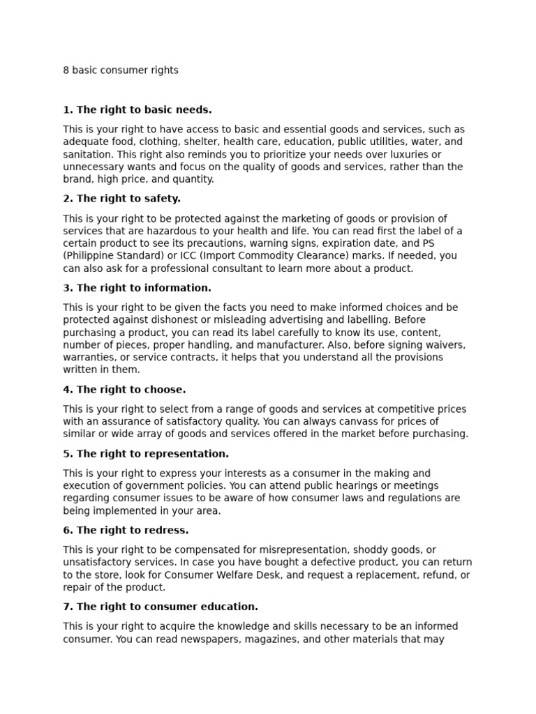 8 Basic Consumer Rights | PDF