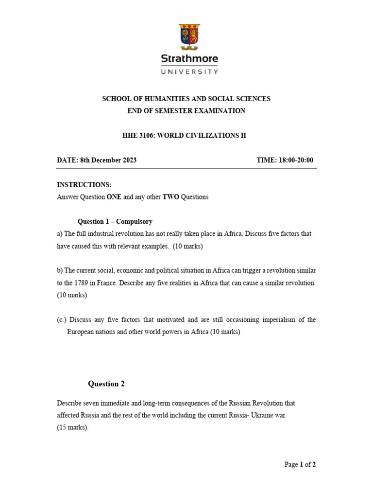 HHE 3106 - World Civilizations II - December 2023 | PDF