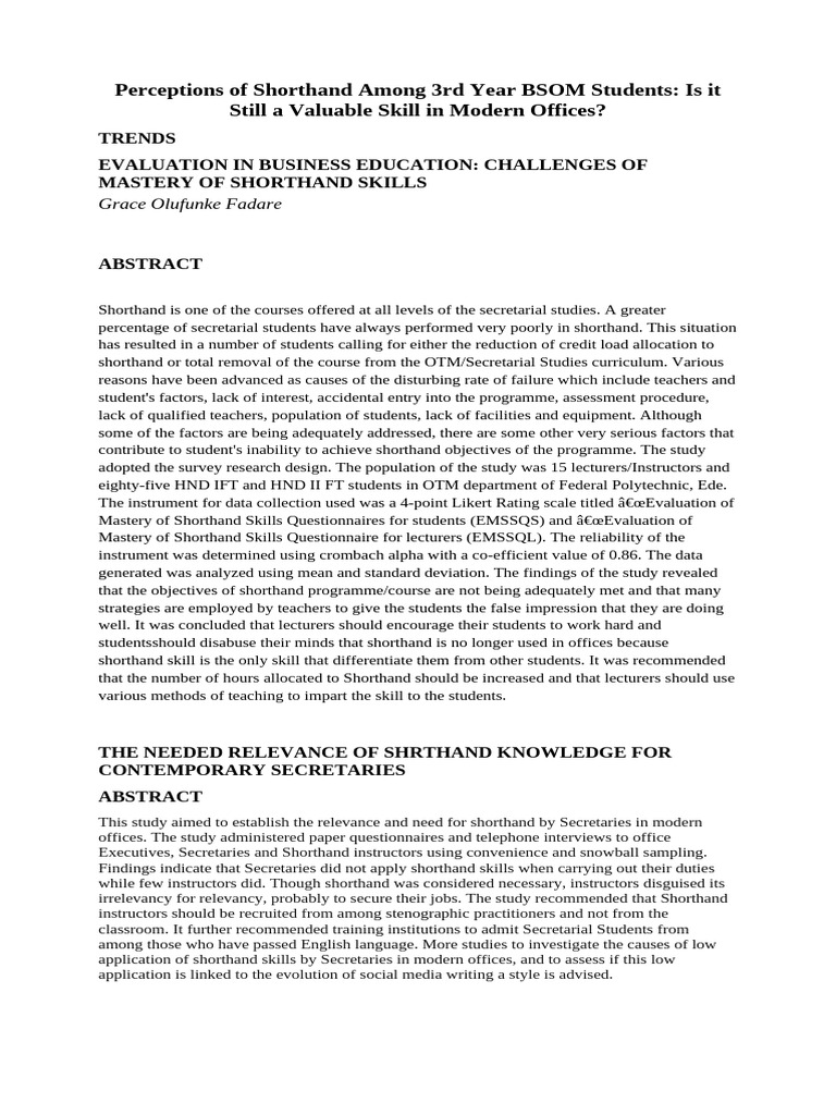 Perceptions of Shorthand Among 3rd Year BSOM Students: Is It Still A ...