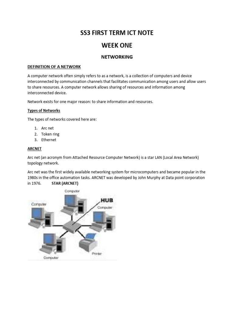 SS3 1st Term Wk1 Ict Note | PDF | Network Topology | Technology & Engineering