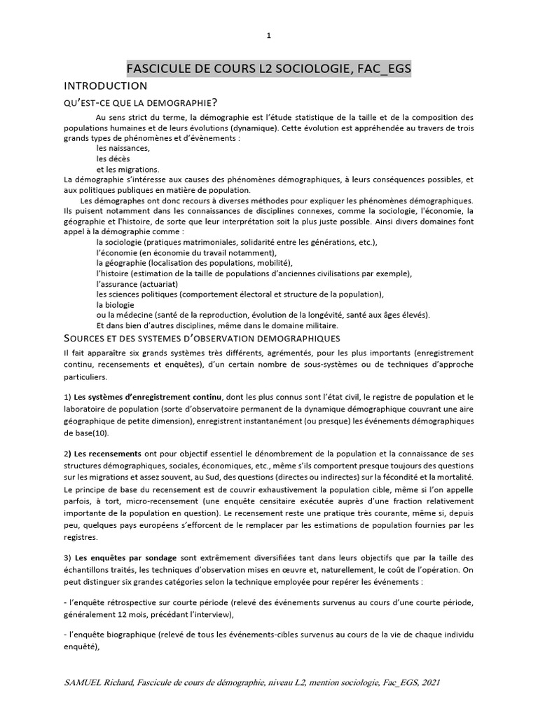 DEMOGRAPHIE FASCICULE L2 | PDF