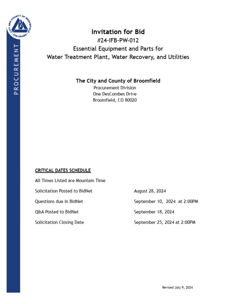 Invitation For Bid - Water Treatment Supplies | PDF