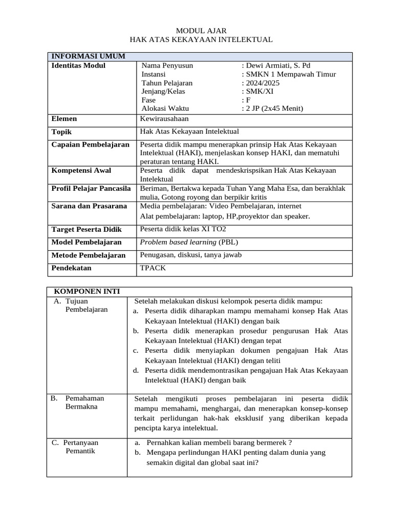 Modul Ajar Supervisi Haki | PDF