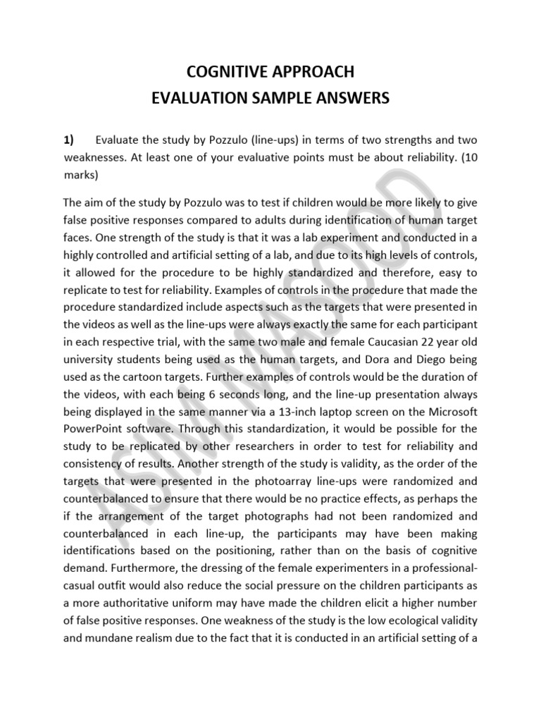 Cognitive Approach Evaluation Answers | PDF