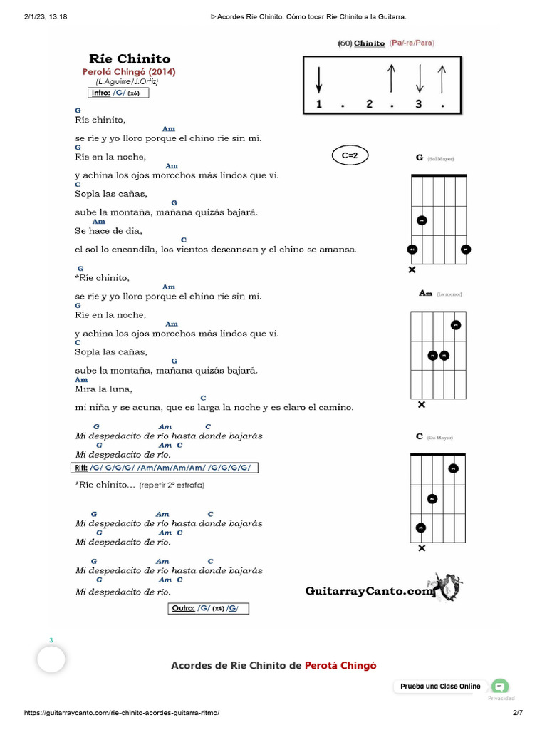 Acordes Rie Chinito. Cómo Tocar Rie Chinito A La Guitarra | PDF