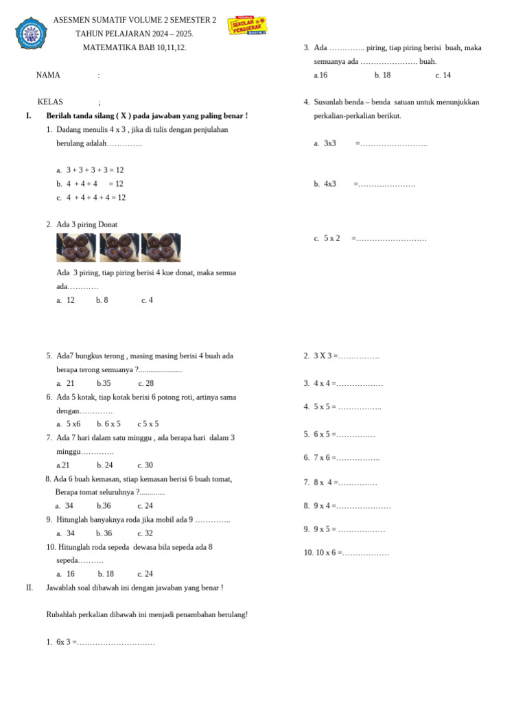 Asesmen Sumatif Volume 2 Semester 2 Matematika | PDF