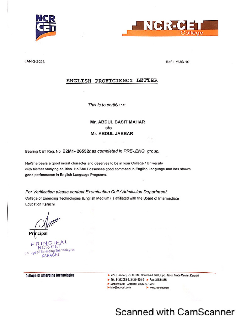 English Proficiency Certificate | PDF