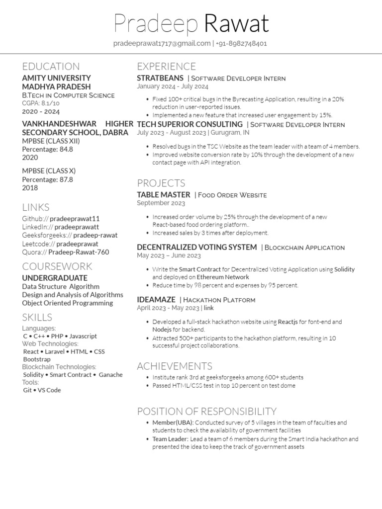 Pradeep Software Developer Resume | PDF