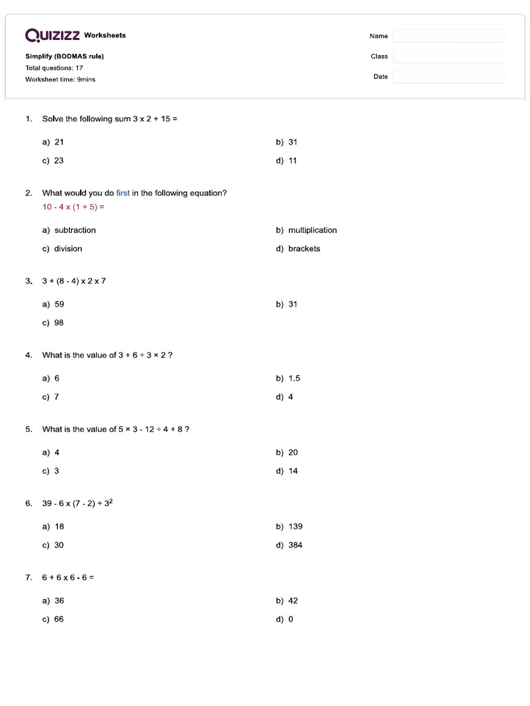 BODMAS Rules 05 | PDF