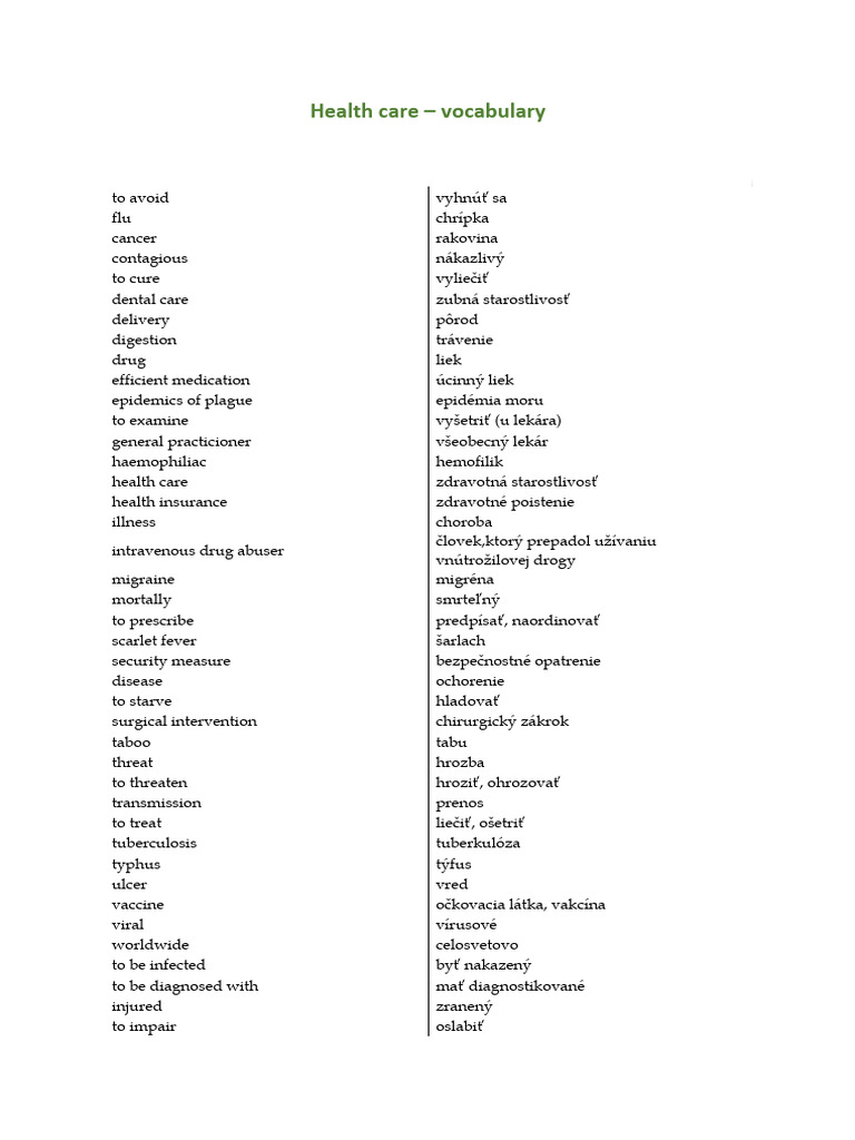 6.health and Care - Vocabulary | PDF