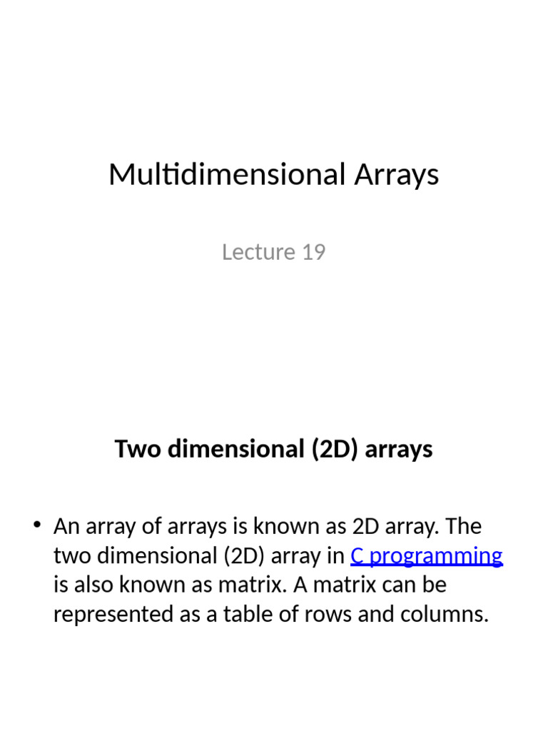 Lecture 19 (Multidimentional Arrays) | PDF