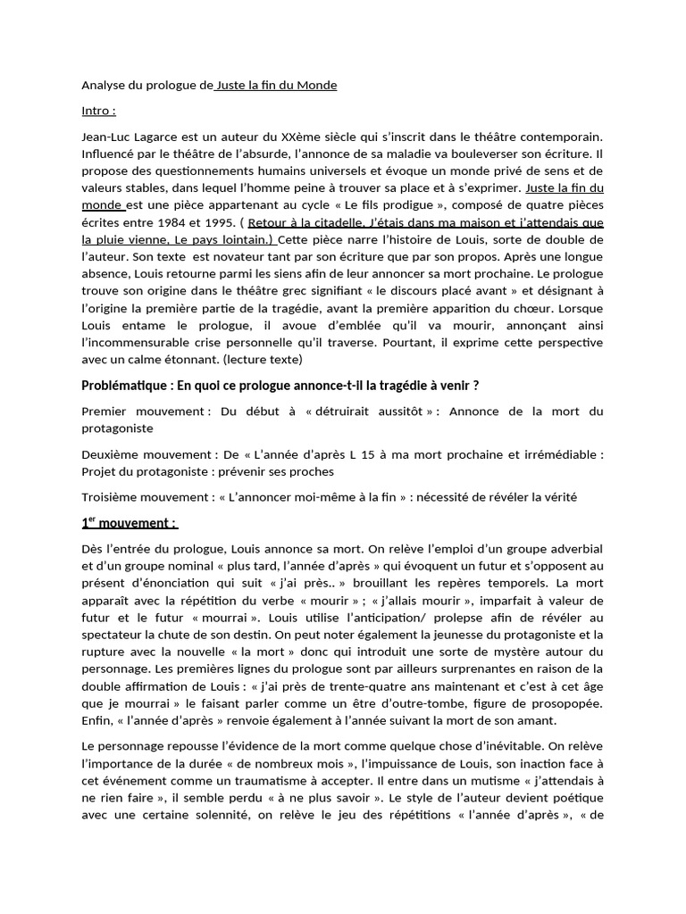 Explication Linéaire Du Prologue de Juste La Fin Du Monde | PDF