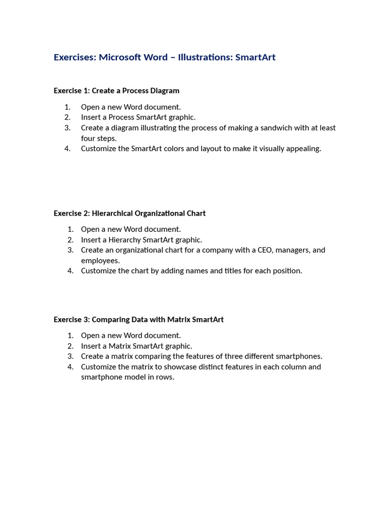 Exercises - MS Word Illustrations - SmartArt | PDF