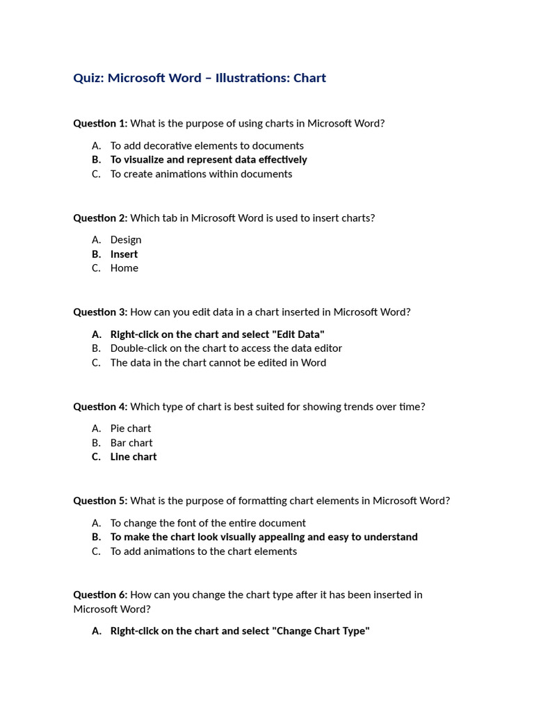Quiz 17 - Microsoft Word Illustrations - Chart | PDF