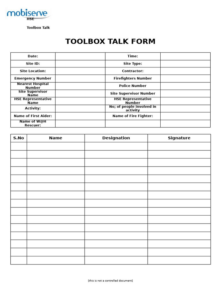 Toolbox Talk Form | PDF