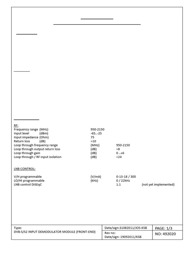 Description DVB-S - S2 Frontend For TDX English | PDF